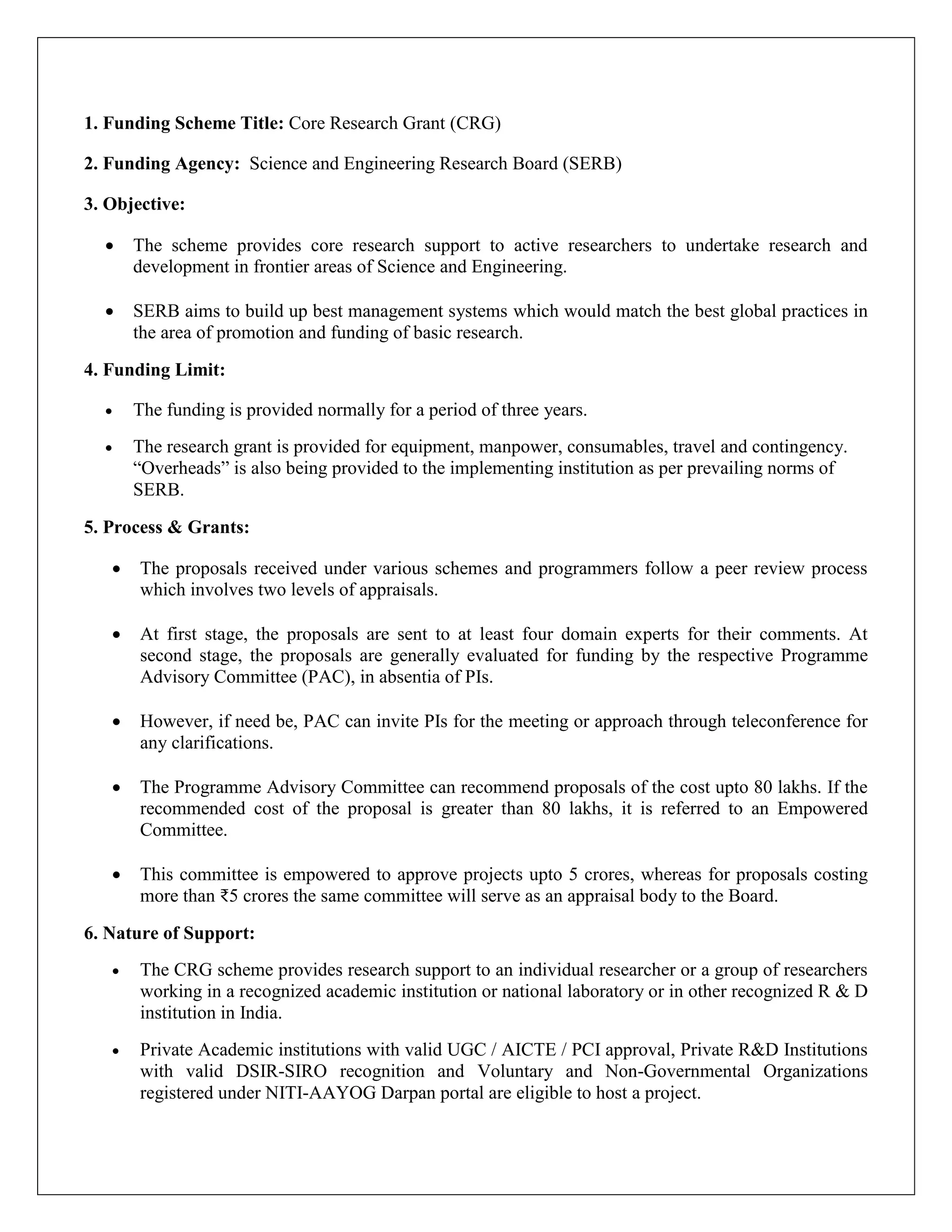 Funding scheme-SERB | PDF