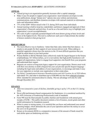 Fundraising finance jeopardy handout | PDF