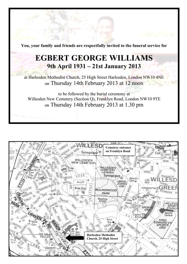 Mr Egbert George Williams: Invitation to Funeral & Interment: 14 ...