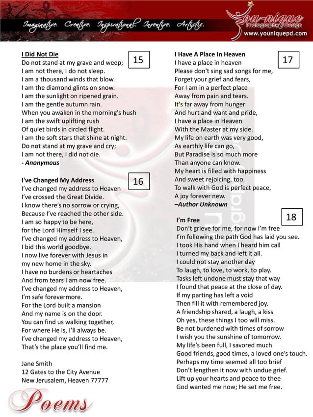 Funeral Program Poems | PDF