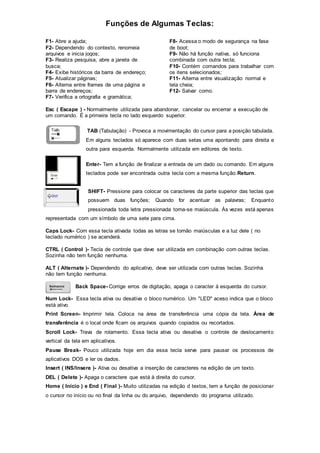 Funções das teclas do teclado | DOCX