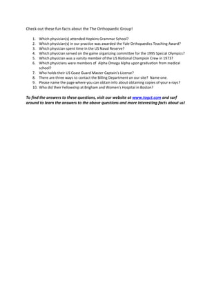 Fun facts about the orthopaedic group may 2011 | DOC | Medical Health