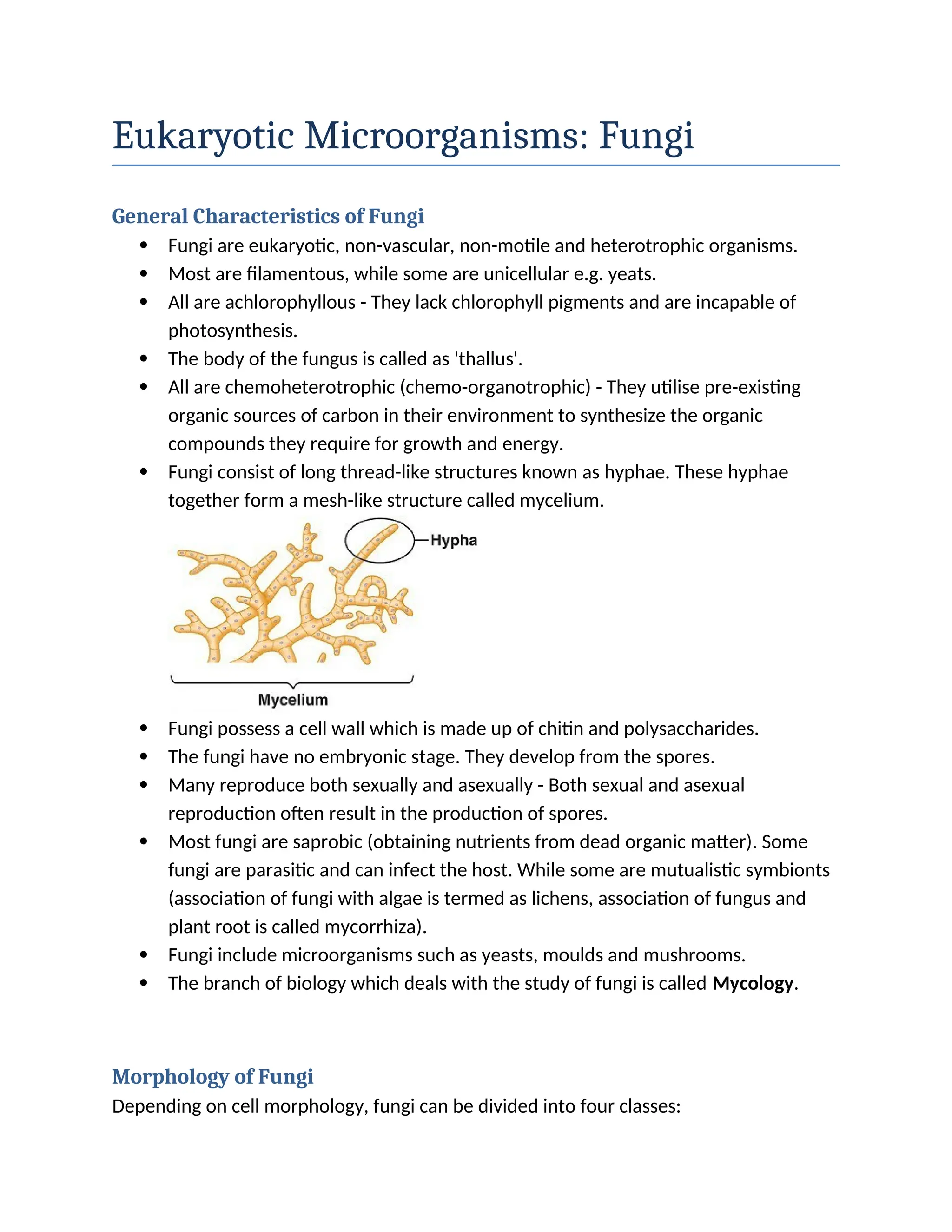 Fungi (Characteristics, morphology, classification, reproduction ...