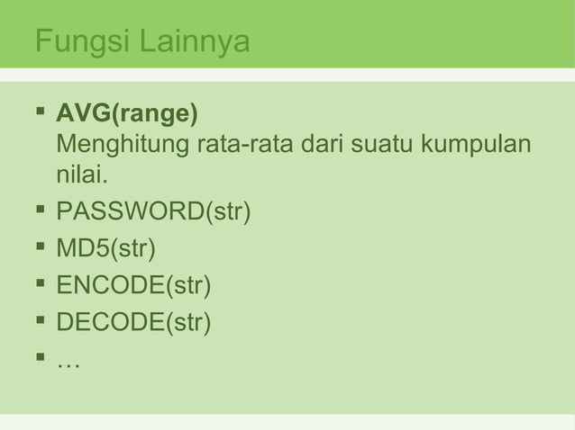 Fungsi Fungsi Di MySQL | PPT