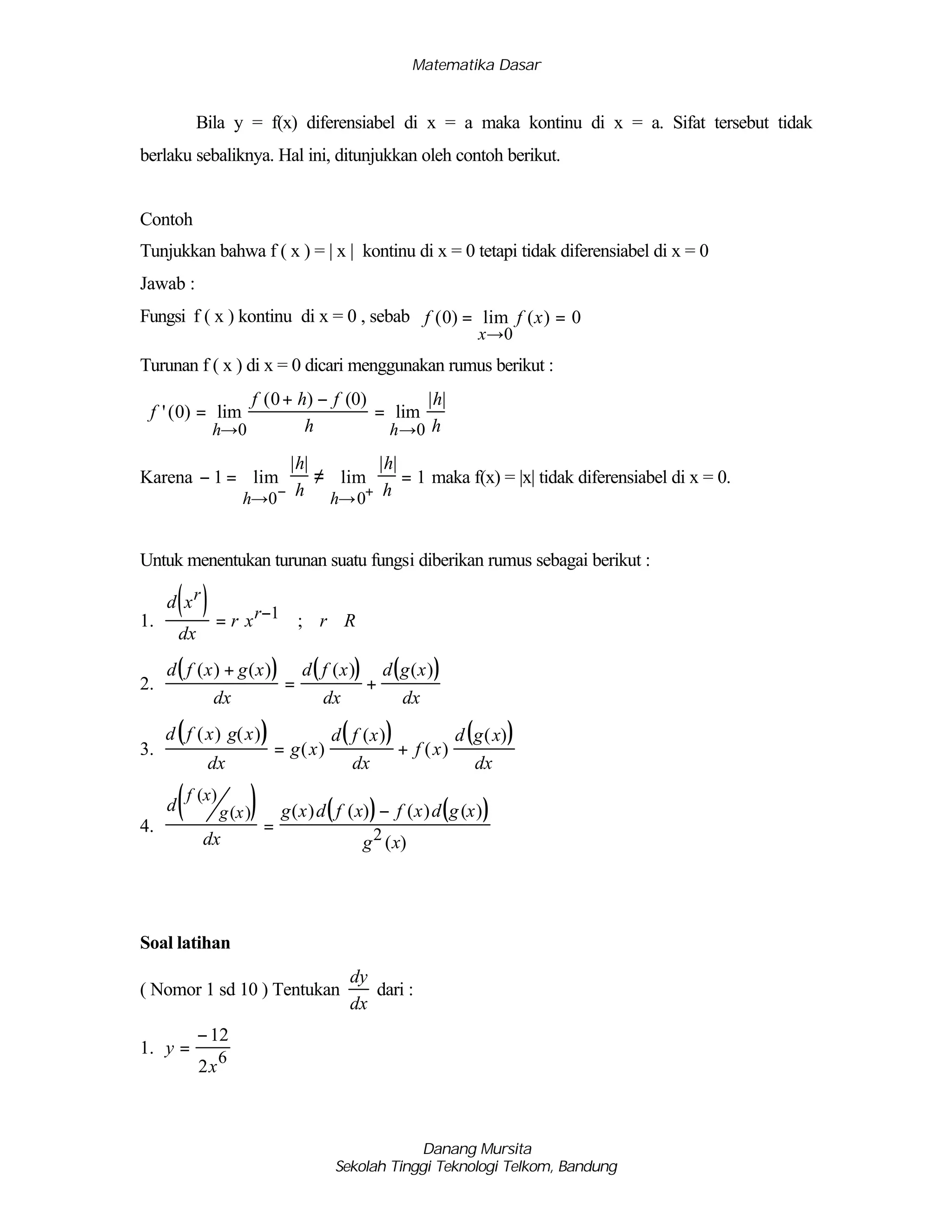 Fungsi turunan-aljabar matematika | PDF