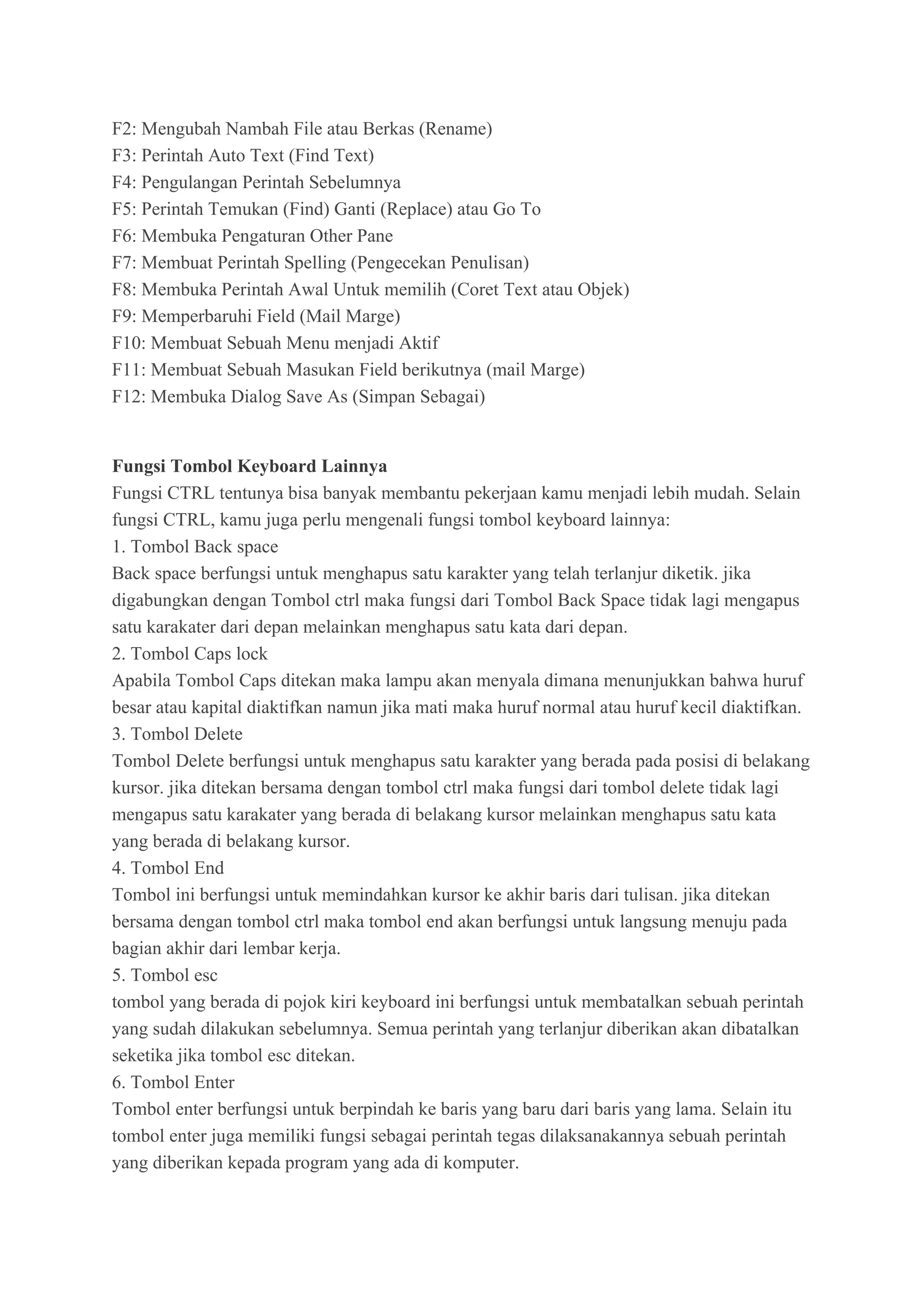 Fungsi Ctrl A Sampai Z Adalam Memamanuat Ms Ofices Docx