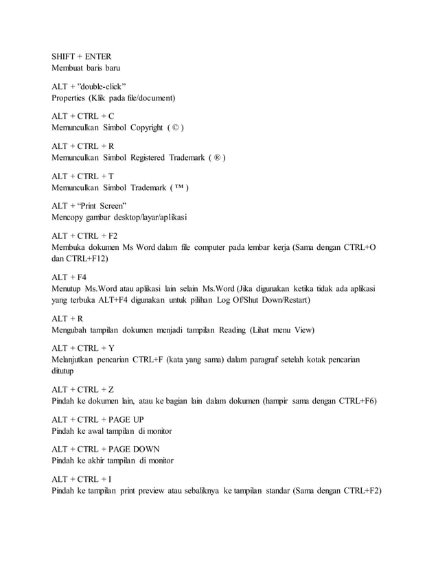 Fungsi ctrl di ms word