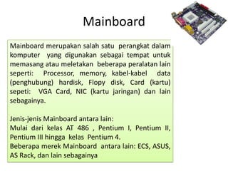 Fungsi dasar komponen komputer | PPTX