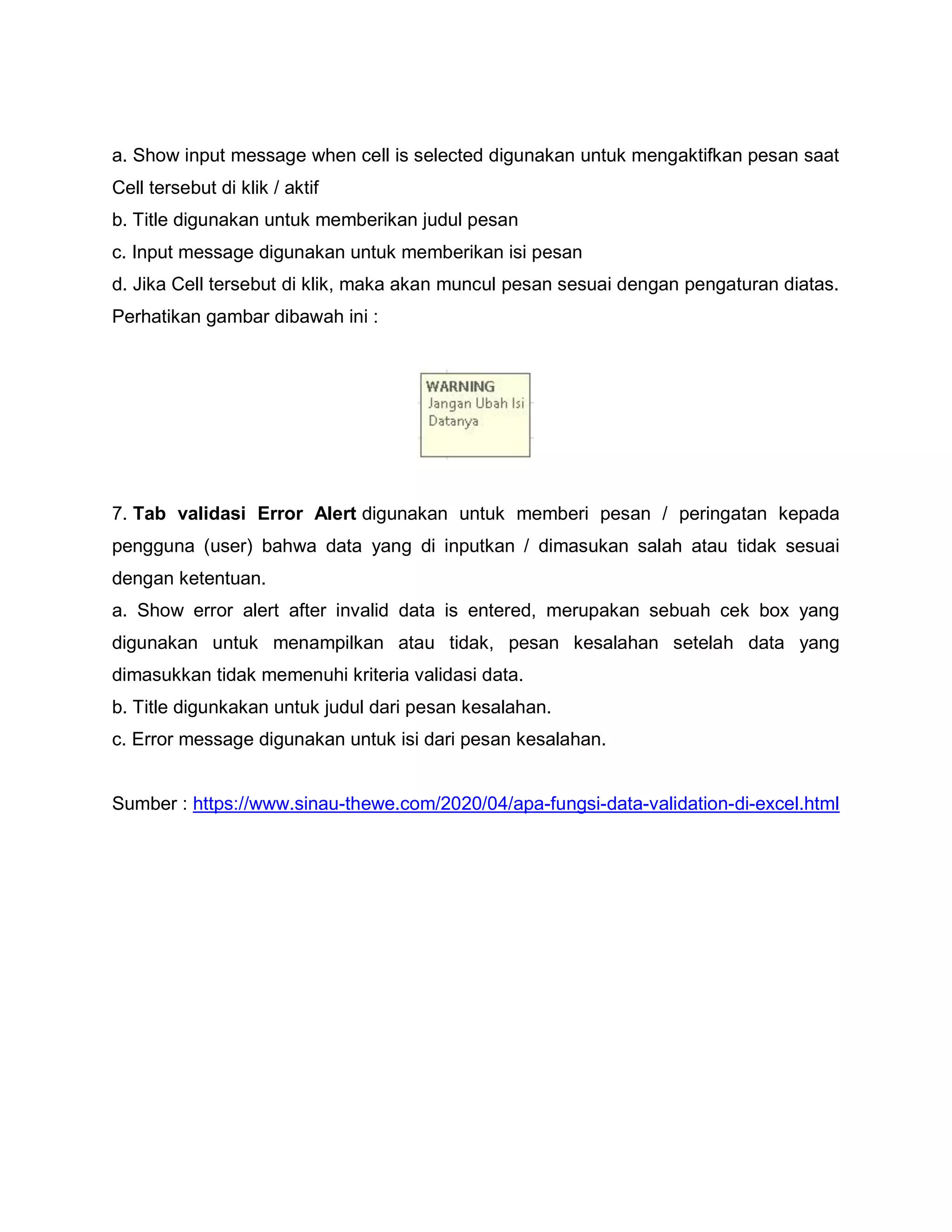 Fungsi Data Validation Di Excel Pdf