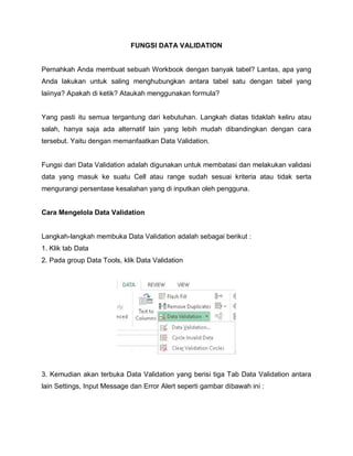 Fungsi data validation di excel | PDF