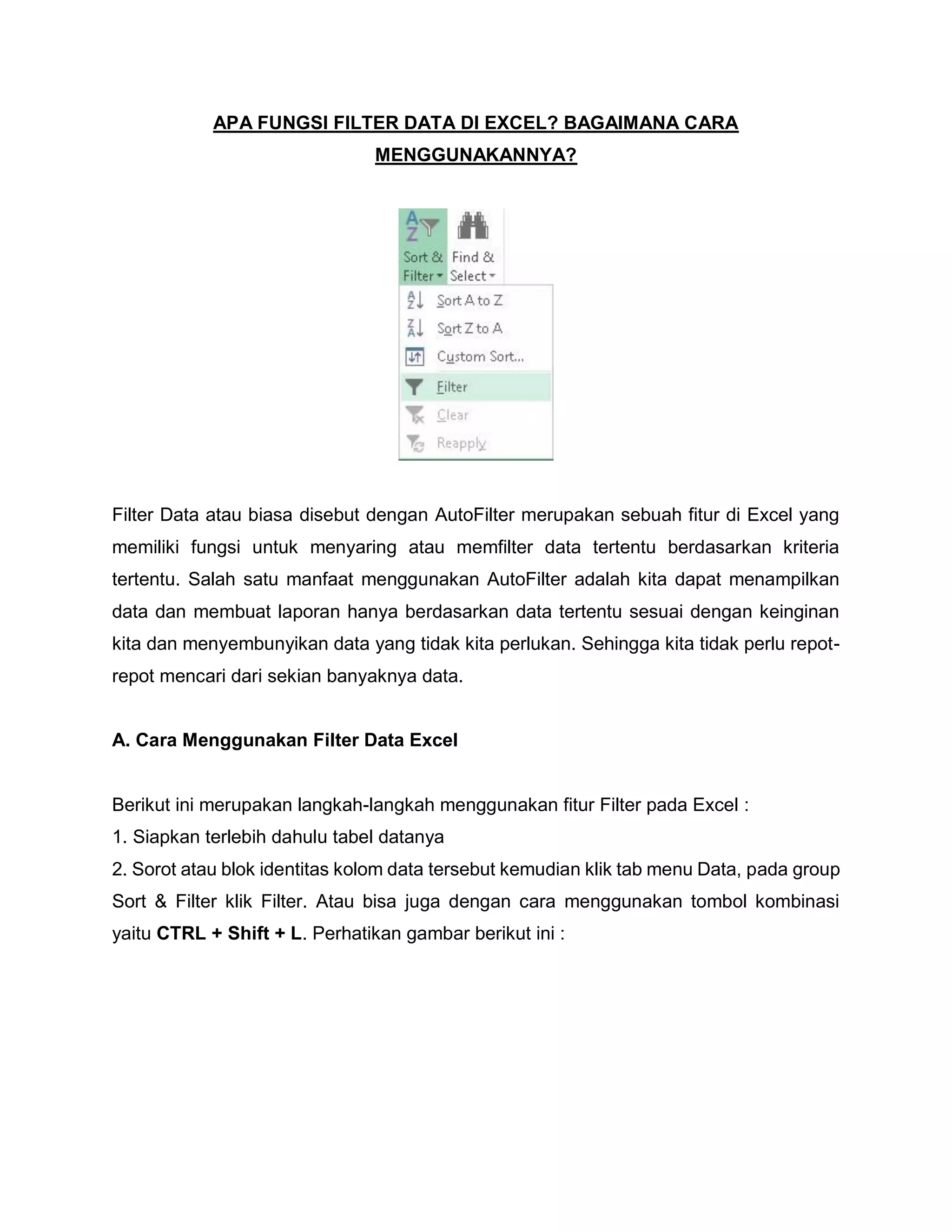Fungsi filter dan cara menggunakannya di excel | PDF