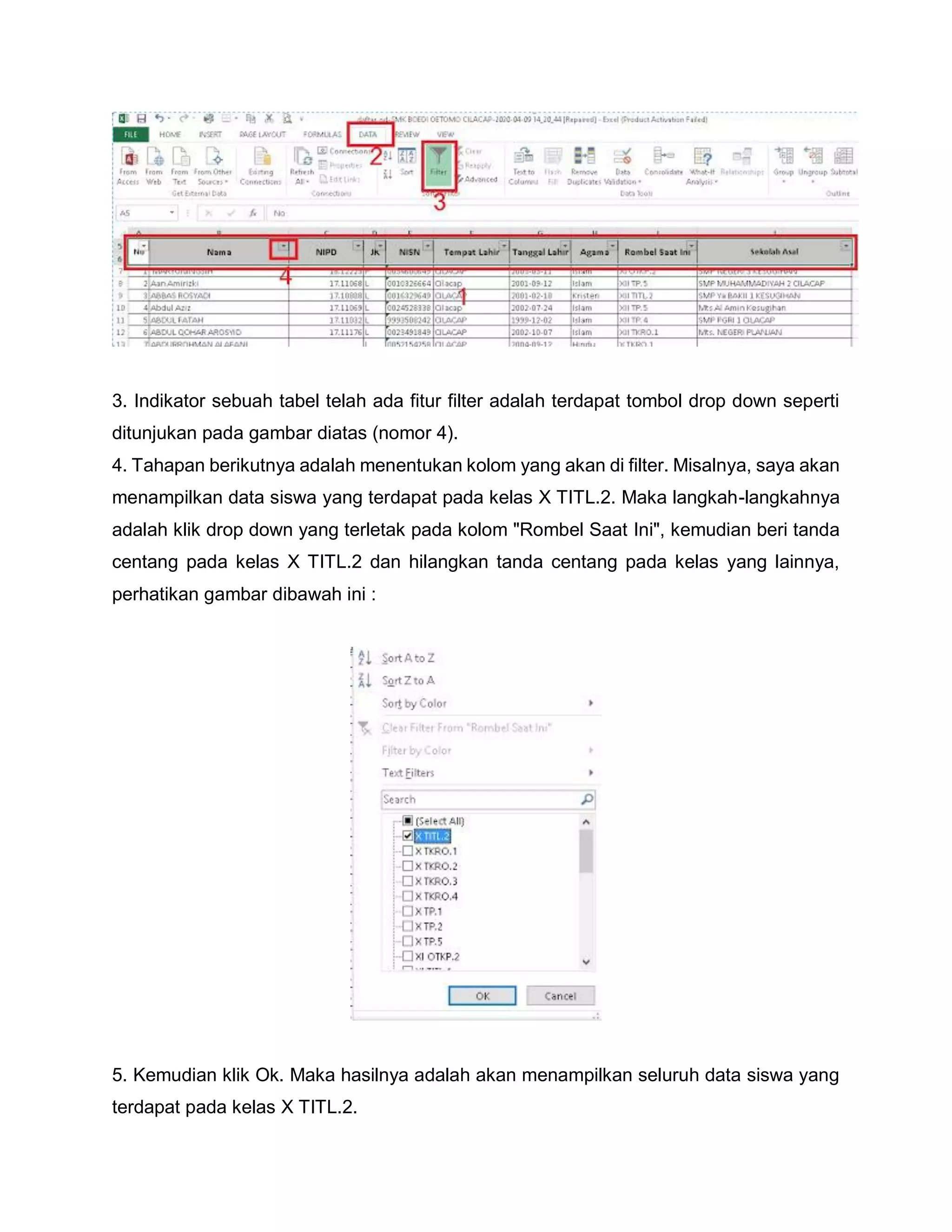 Fungsi filter dan cara menggunakannya di excel | PDF