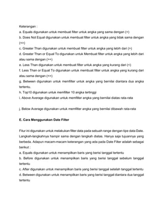 Fungsi filter dan cara menggunakannya di excel | PDF