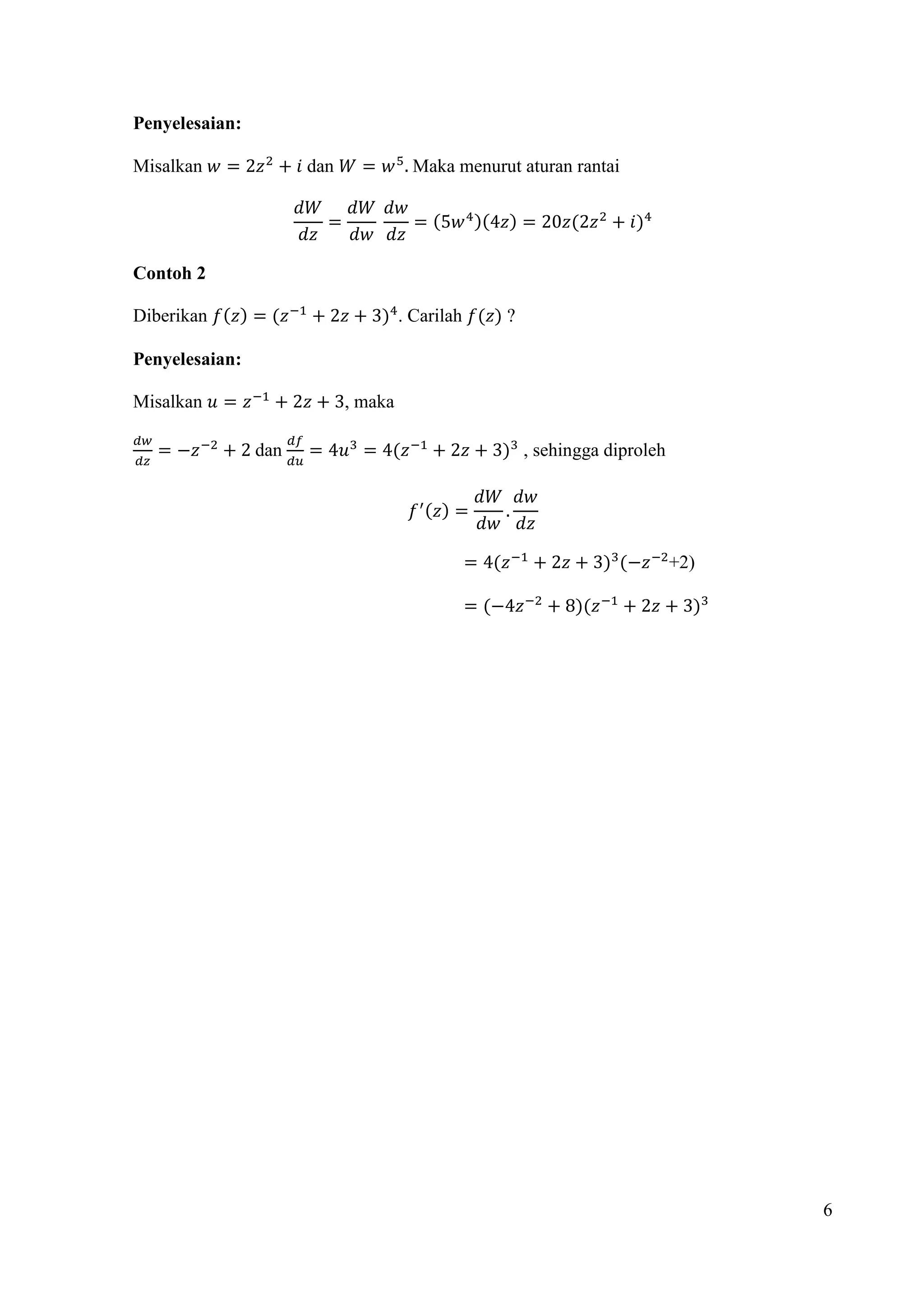 FUNGSI KOMPLEKS - TURUNAN DAN ATURAN RANTAI | PDF