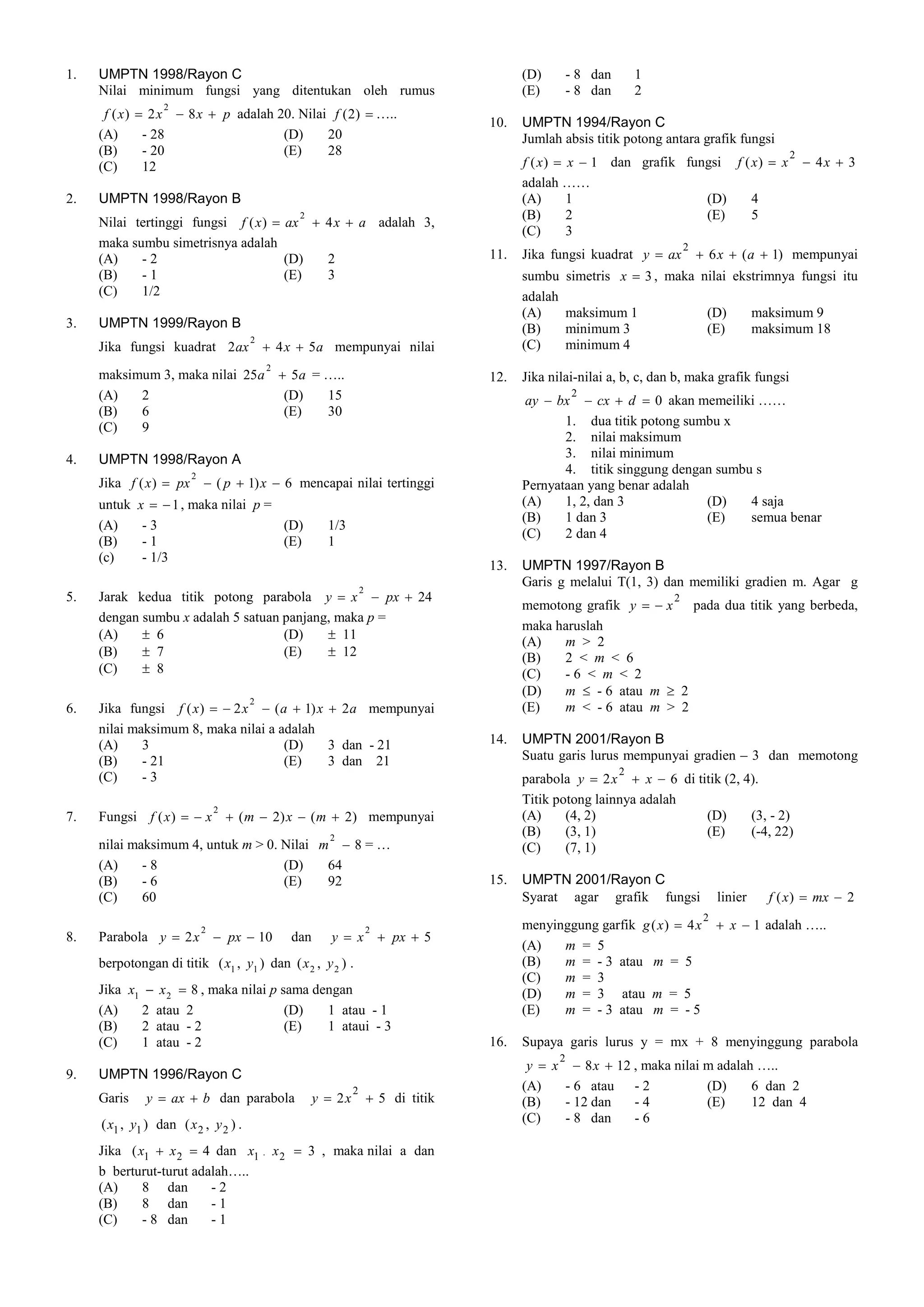 Fungsi kuadrat | PDF