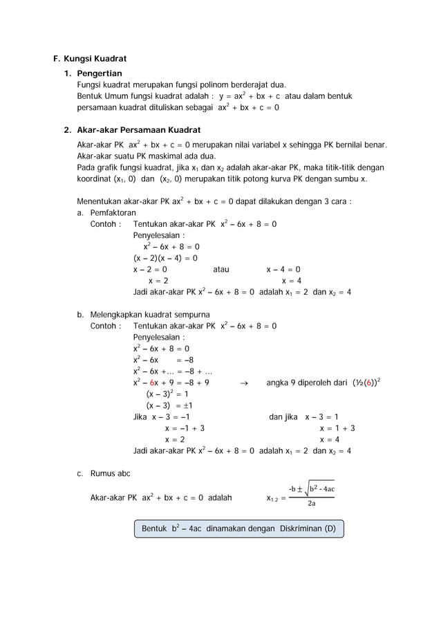 Fungsi kuadrat | PDF