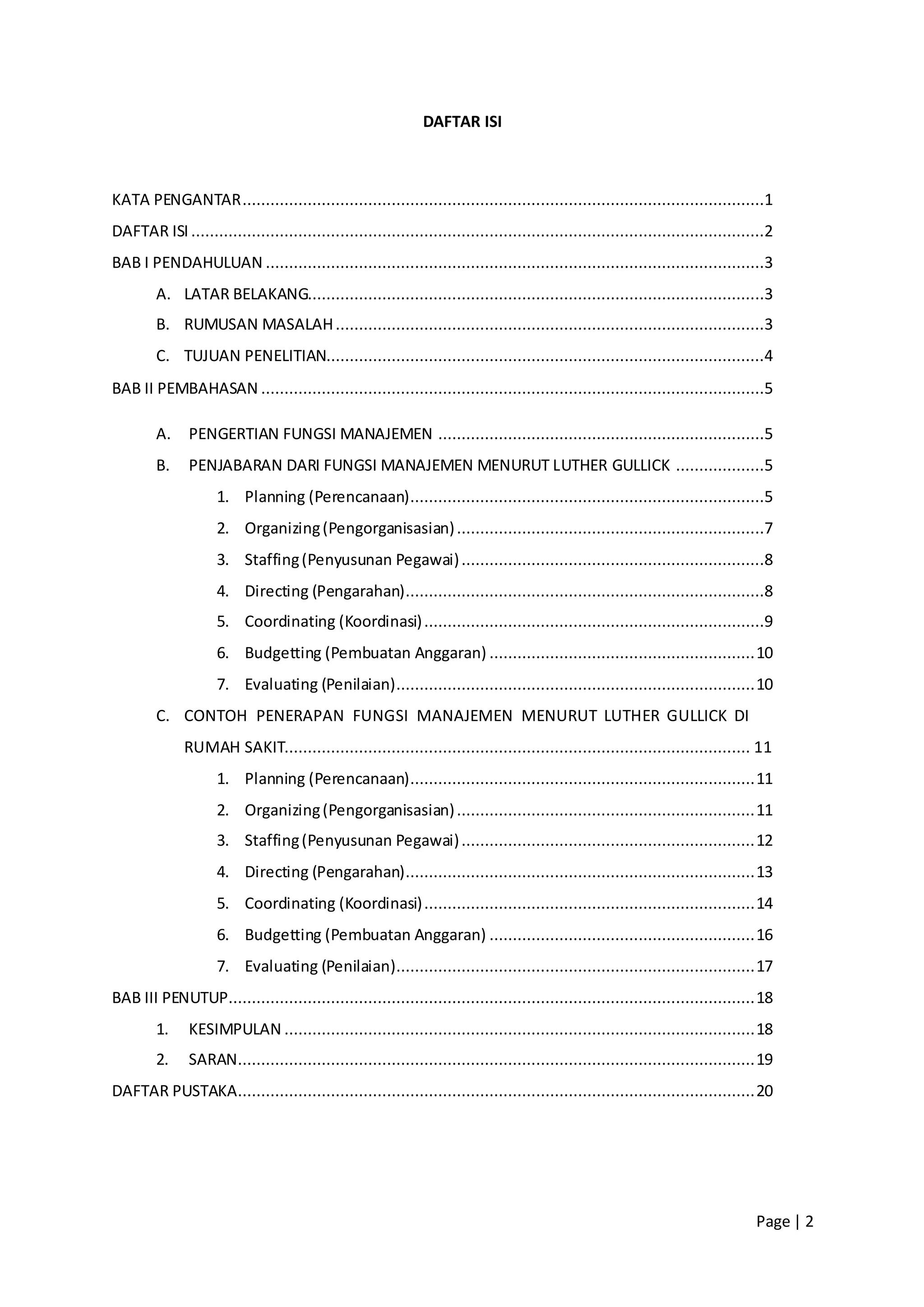 Fungsi manajemen menurut luther gullick | DOCX