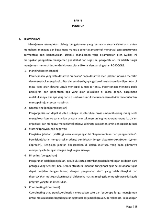 Fungsi manajemen menurut luther gullick | DOCX