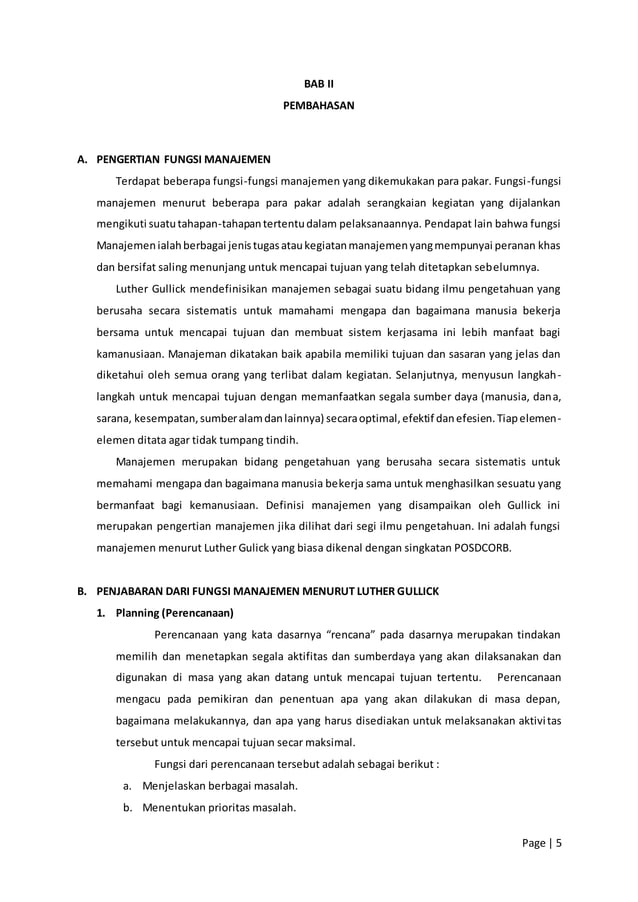 Fungsi manajemen menurut luther gullick | DOCX