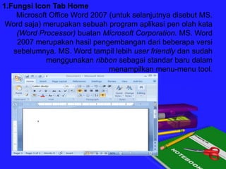Fungsi menu pada icon word 2007 | PPTX