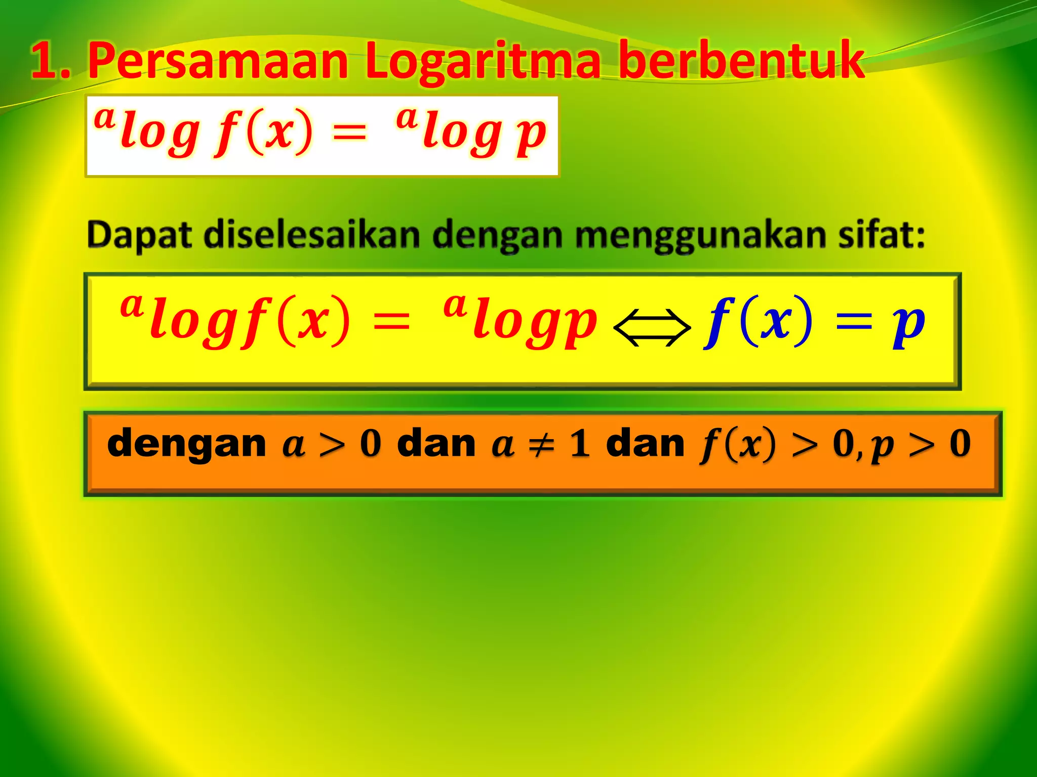 Fungsi, Persamaan dan Pertidaksamaan Logaritma | PPTX