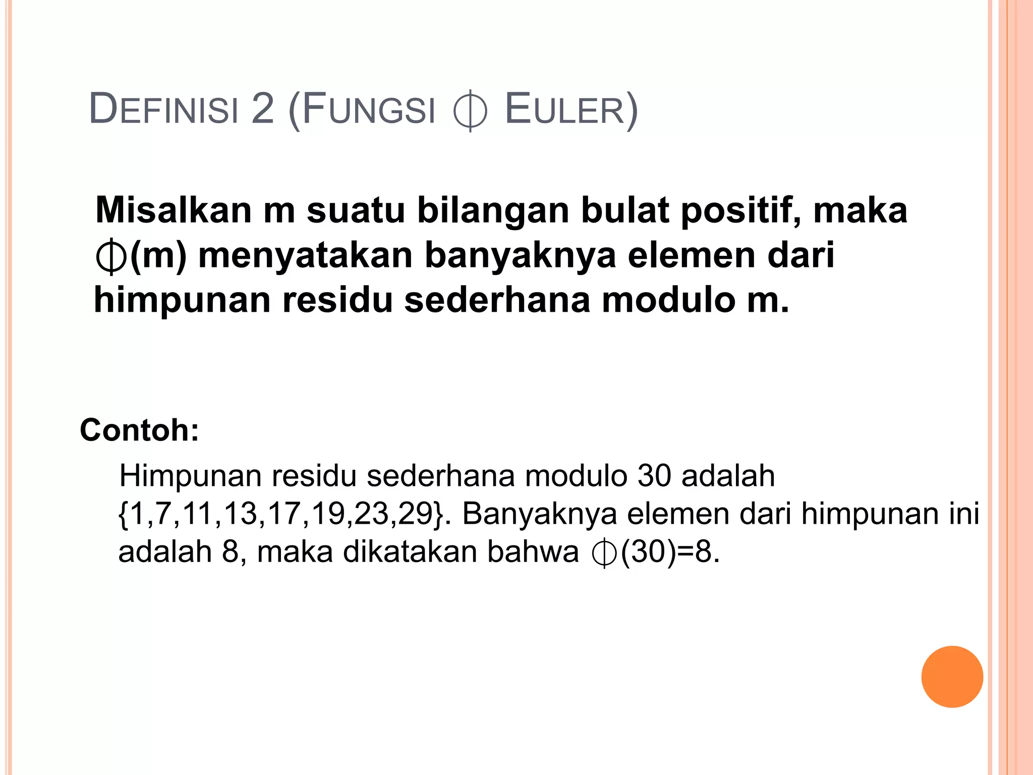 Fungsi phi dan teorema euler | PPTX