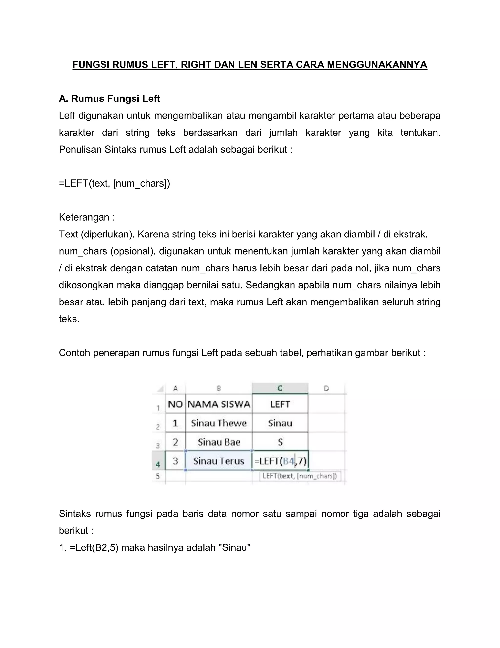 Fungsi rumus left, right, len dan cara menggunakanya | PDF