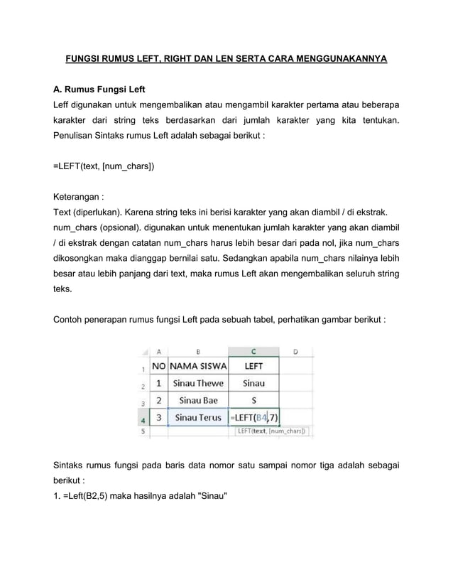 Fungsi rumus left, right, len dan cara menggunakanya | PDF