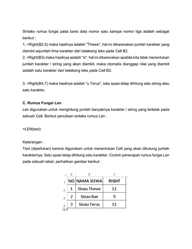 Fungsi rumus left, right, len dan cara menggunakanya | PDF