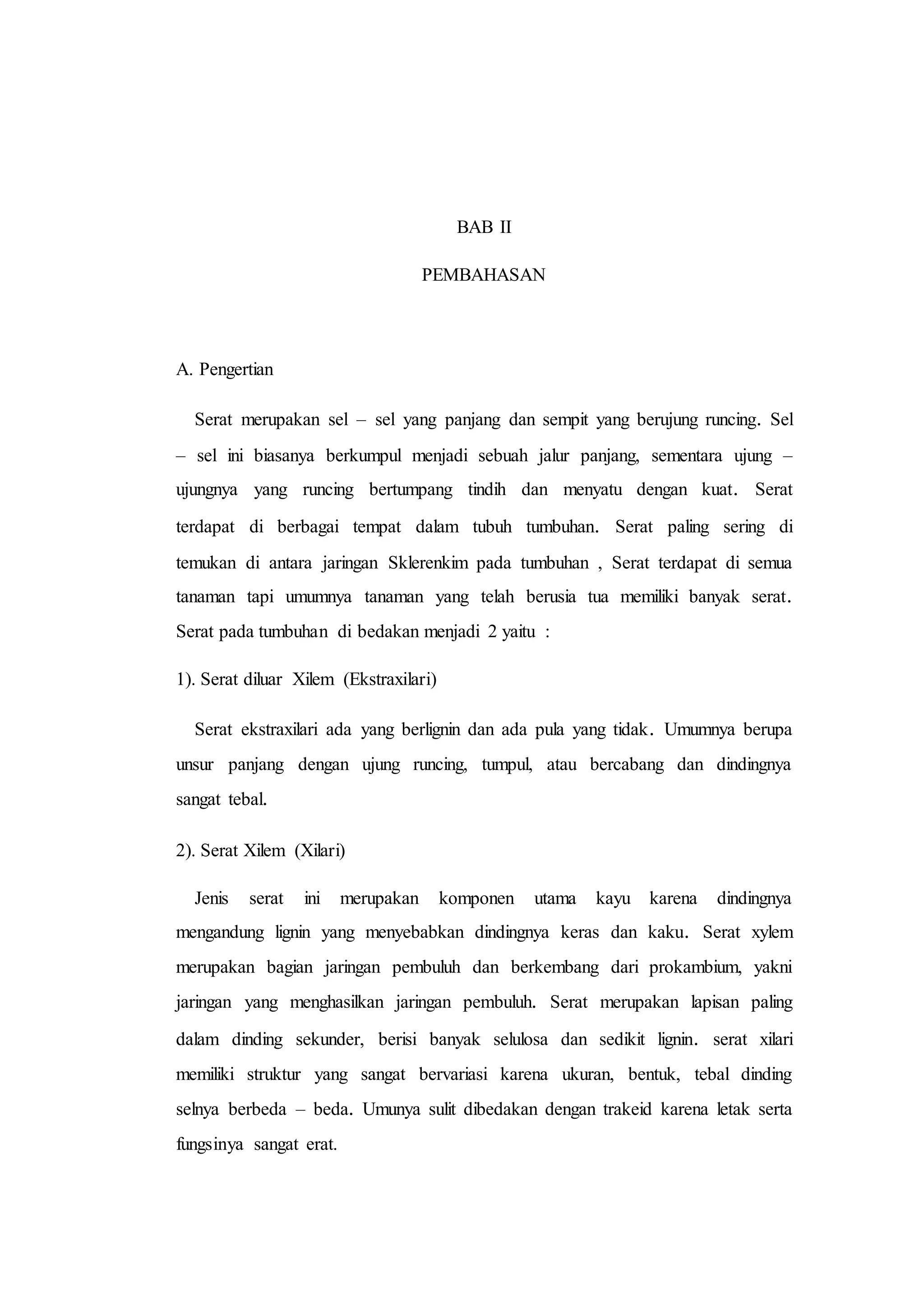 Fungsi serat pada tumbuhan | DOCX