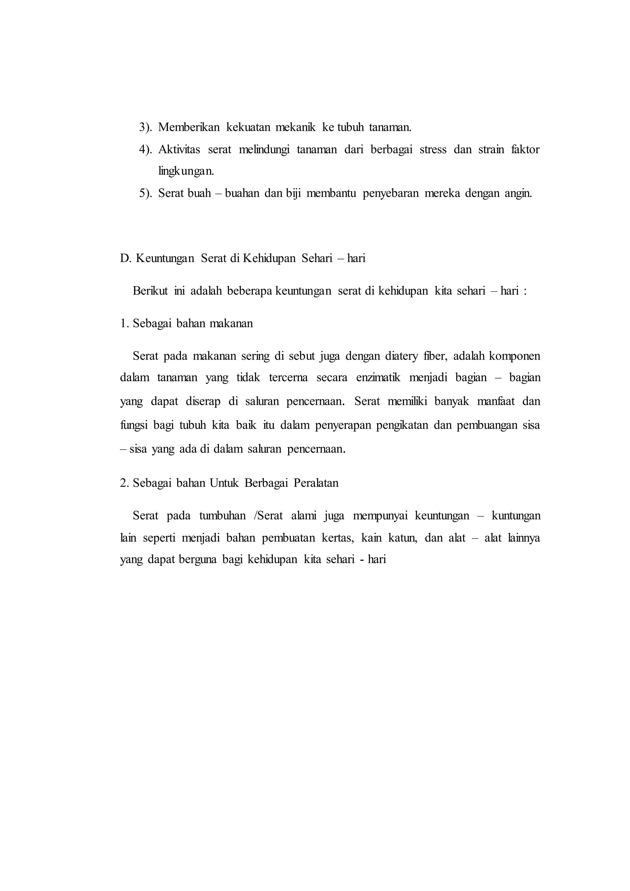 Fungsi serat pada tumbuhan | DOCX