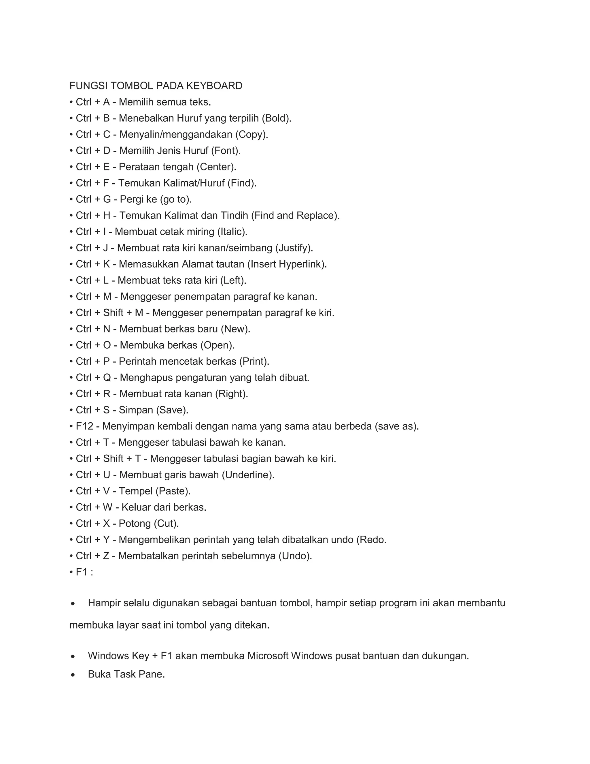Fungsi tombol pada keyboard | DOCX