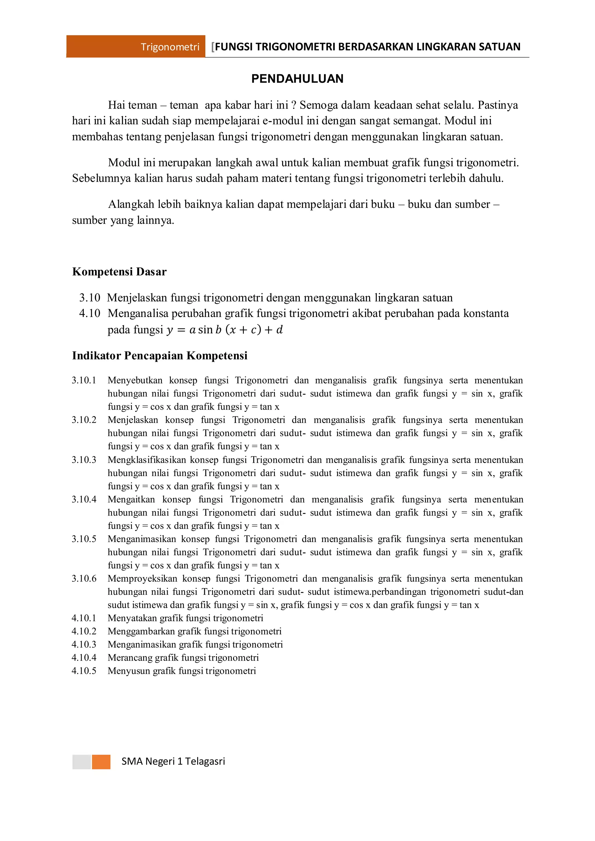Fungsi trigonometri berdasarkan lingkaran satuan | PDF