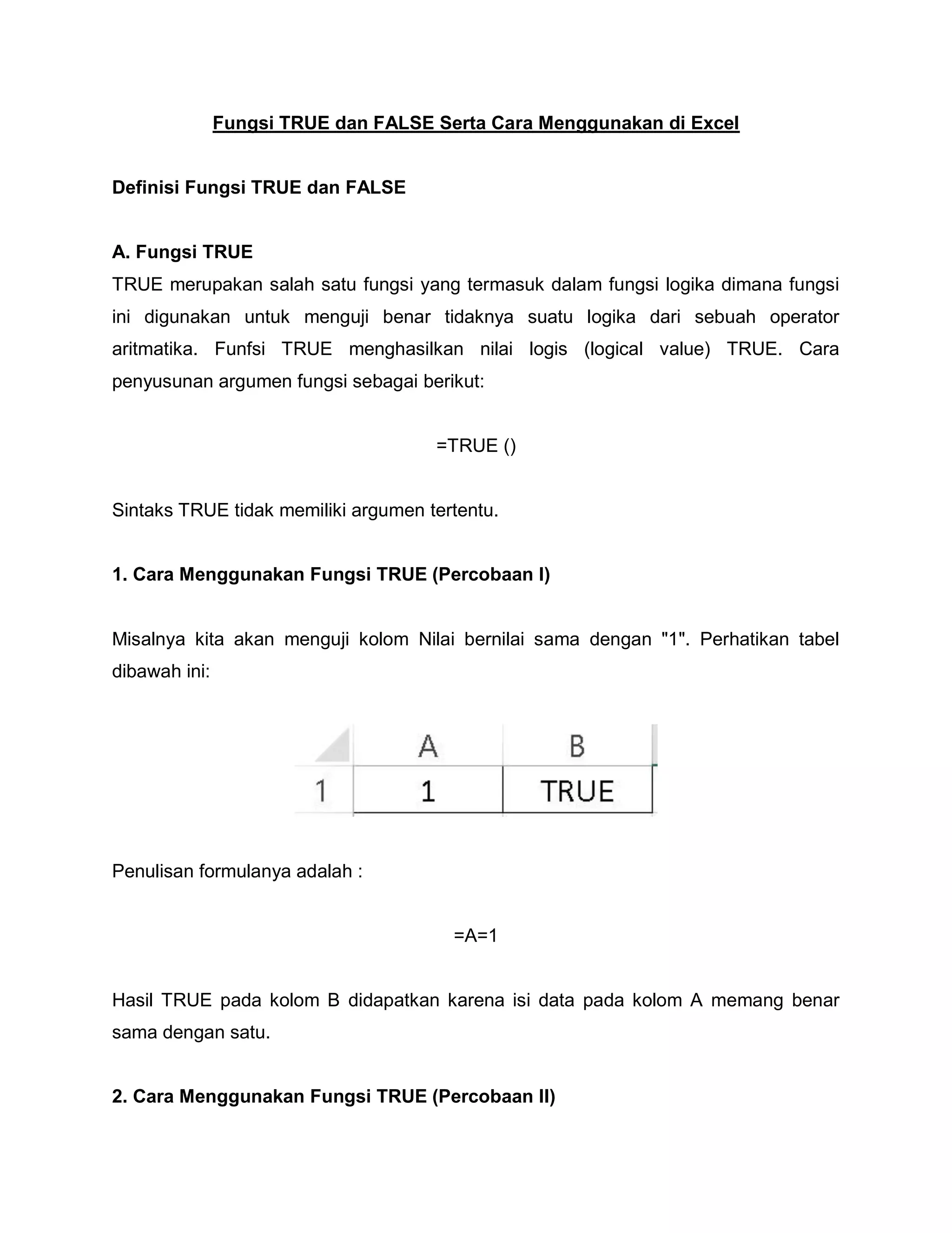 Fungsi true dan false serta cara menggunakan di excel | PDF