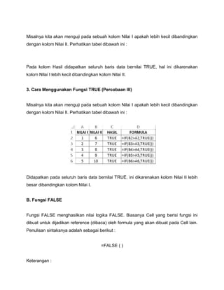 Fungsi true dan false serta cara menggunakan di excel | PDF