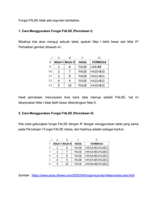 Fungsi true dan false serta cara menggunakan di excel | PDF