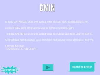 Funkcije baze podataka u Excel-u | PPT