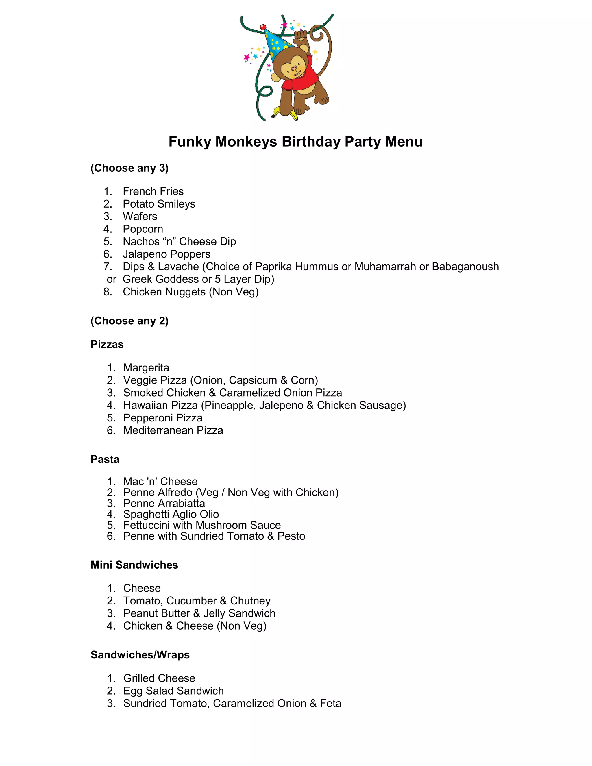 Funky monkeys bday menu blr 2014 | PDF