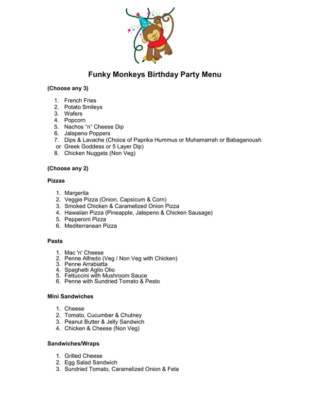 Funky monkeys bday menu blr 2014 | PDF