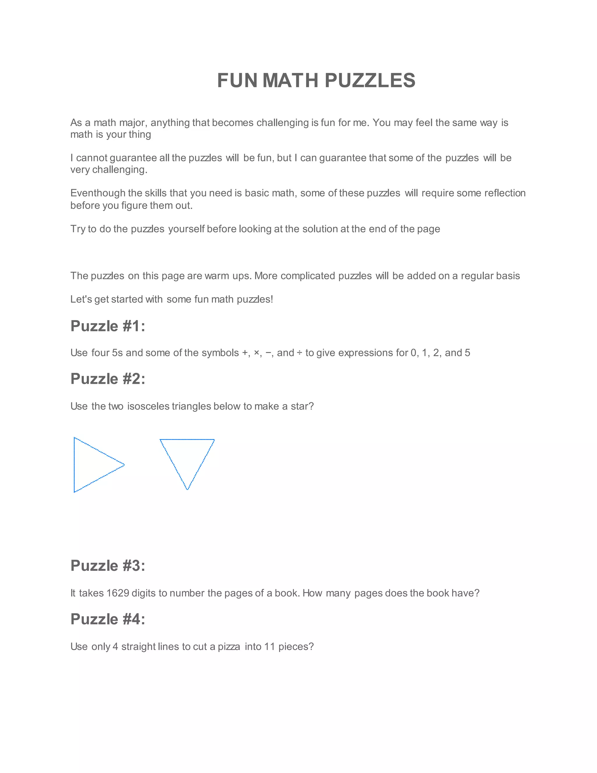 Fun math puzzles (1) | DOCX
