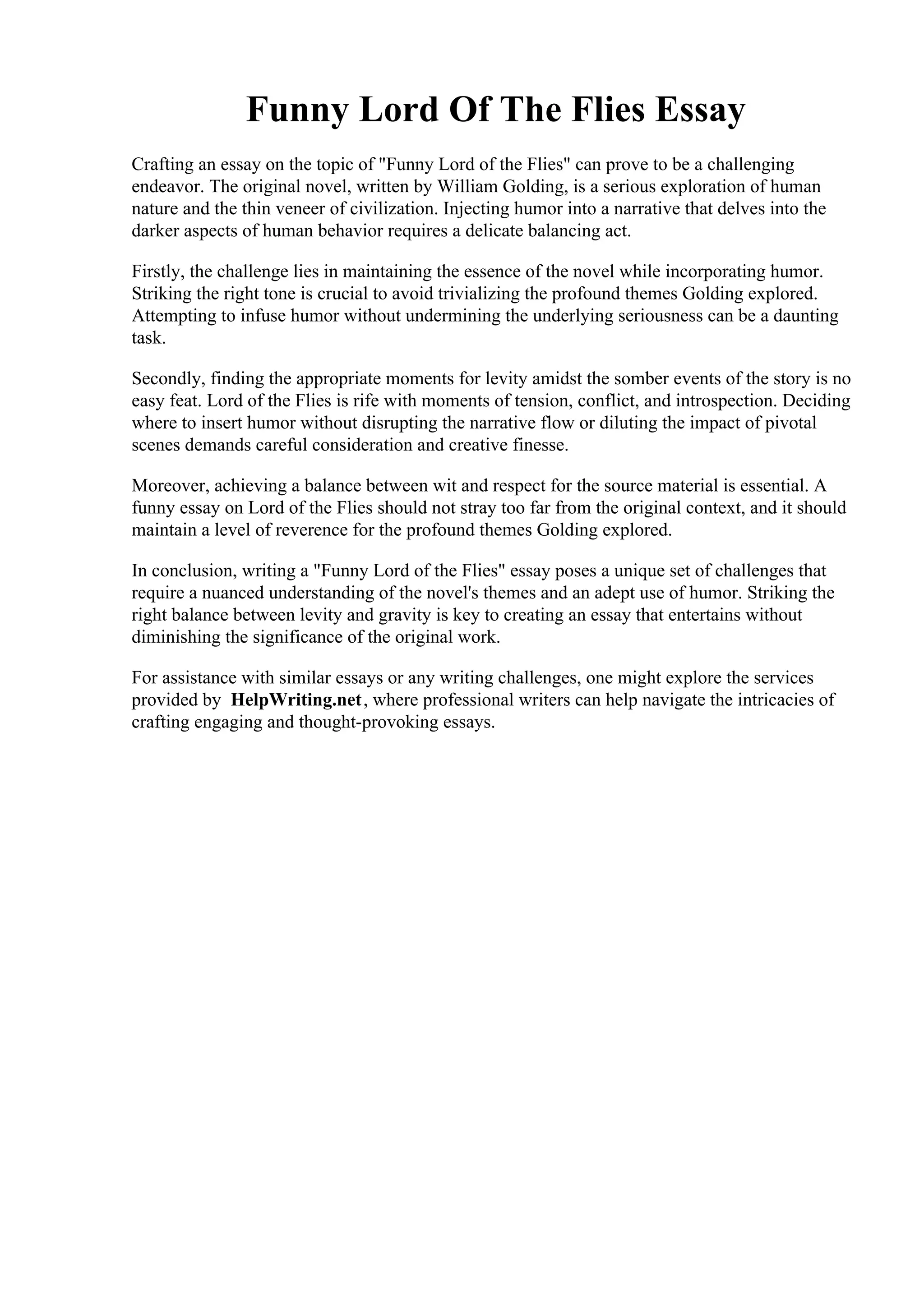 Funny Lord Of The Flies Essay | PDF