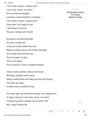 Funny Poems For Kids – 60 Cute & Funny Poems For Children | PDF
