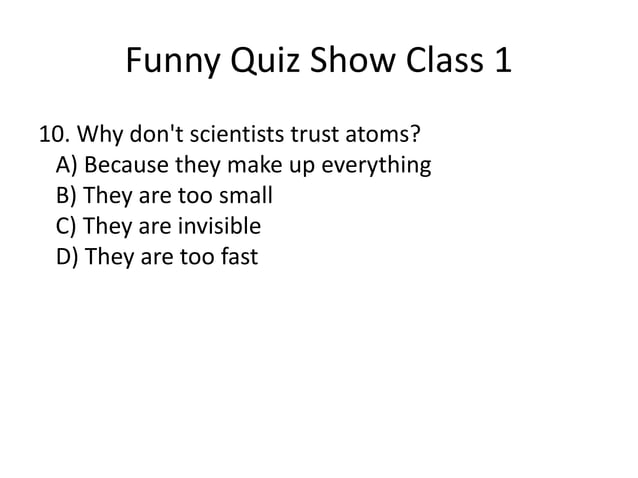 Funny Quiz Show Class 1 Pre Primary Student Level Quiz on General ...