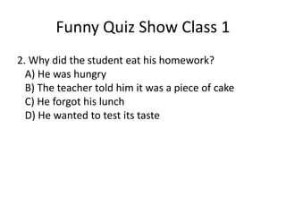 Funny Quiz Show Class 1 Pre Primary Student Level Quiz on General ...