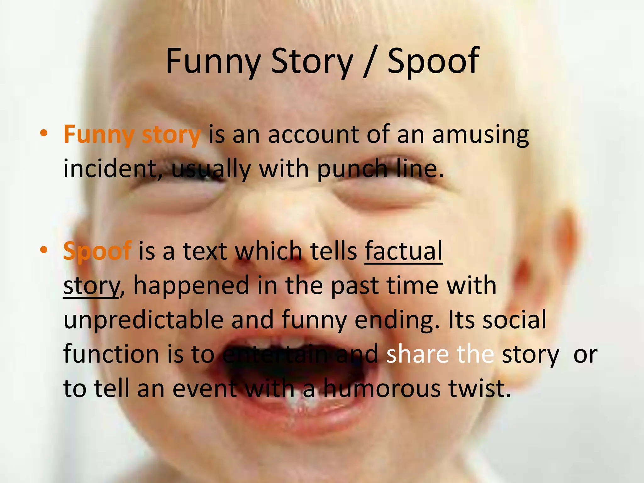Funny Story / Spoof and Scary Story with Example [ Generic Structure + Language Feature ] | PPTX