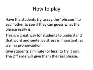Fun word and sentence stress warm up activity | PPTX