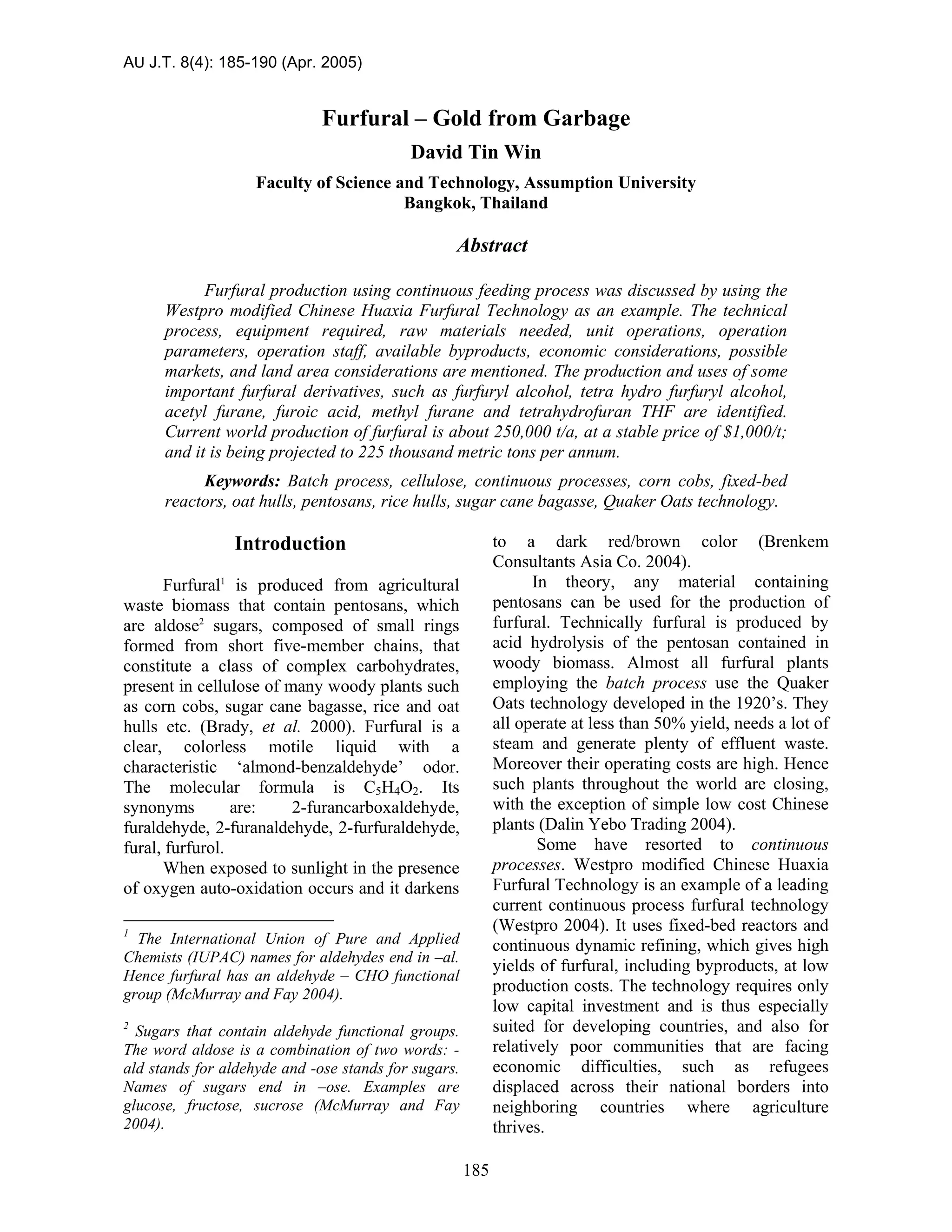 Furfural gold from garbage | PDF