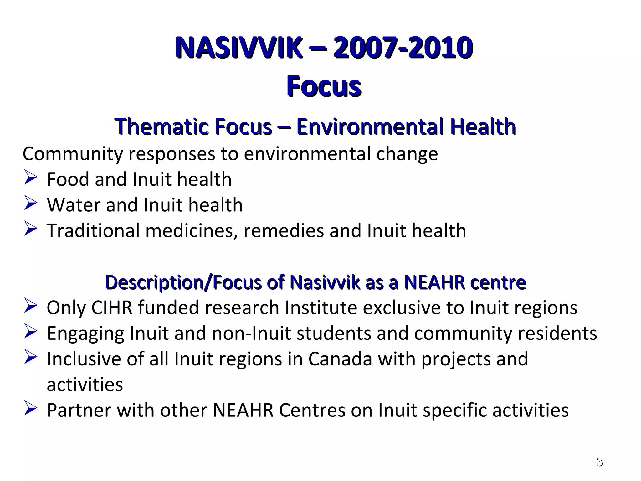 Centre for Inuit Health and Changing Environments | PPT