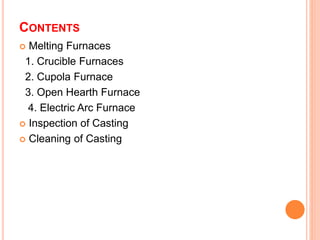 Types of Casting Furnaces, Inspection and cleaning of casting | PPTX
