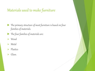 Types of materials using to make furnitures interior design VI sem 2017 ...